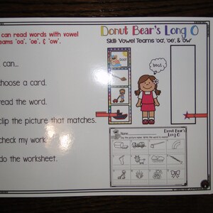 Donut Bear's Long O Vowel Team Clip Cards Literacy Phonics File Folder ...