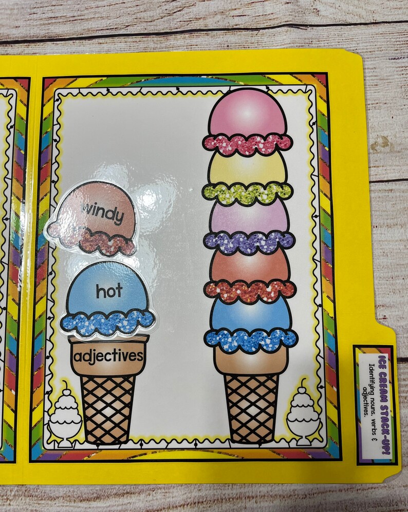 Ice Cream Stack up File Folder Game Literacy Center Grammar Nouns Verbs ...