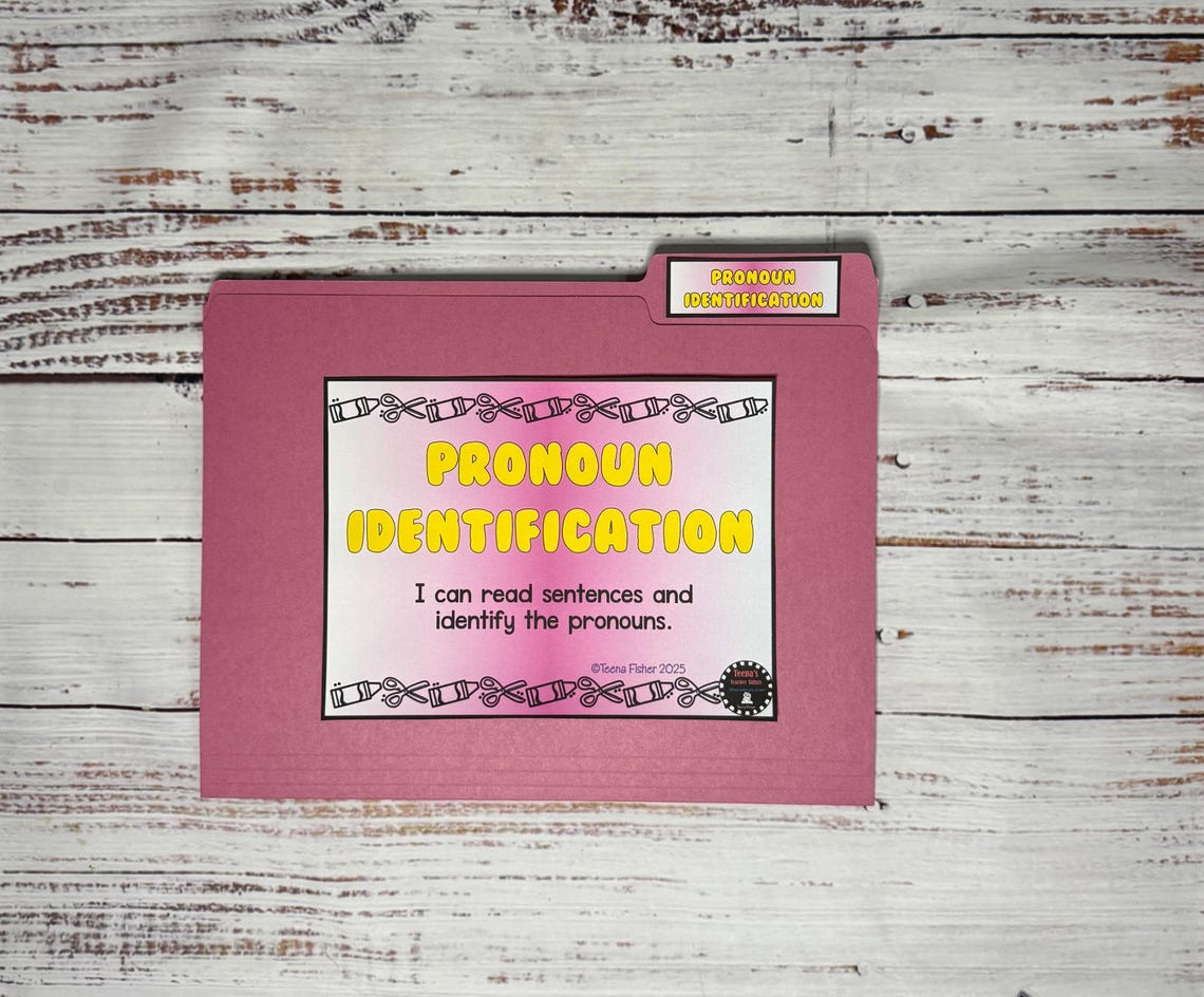 Pronoun Identification File Folder Game Literacy Center Grammar First ...