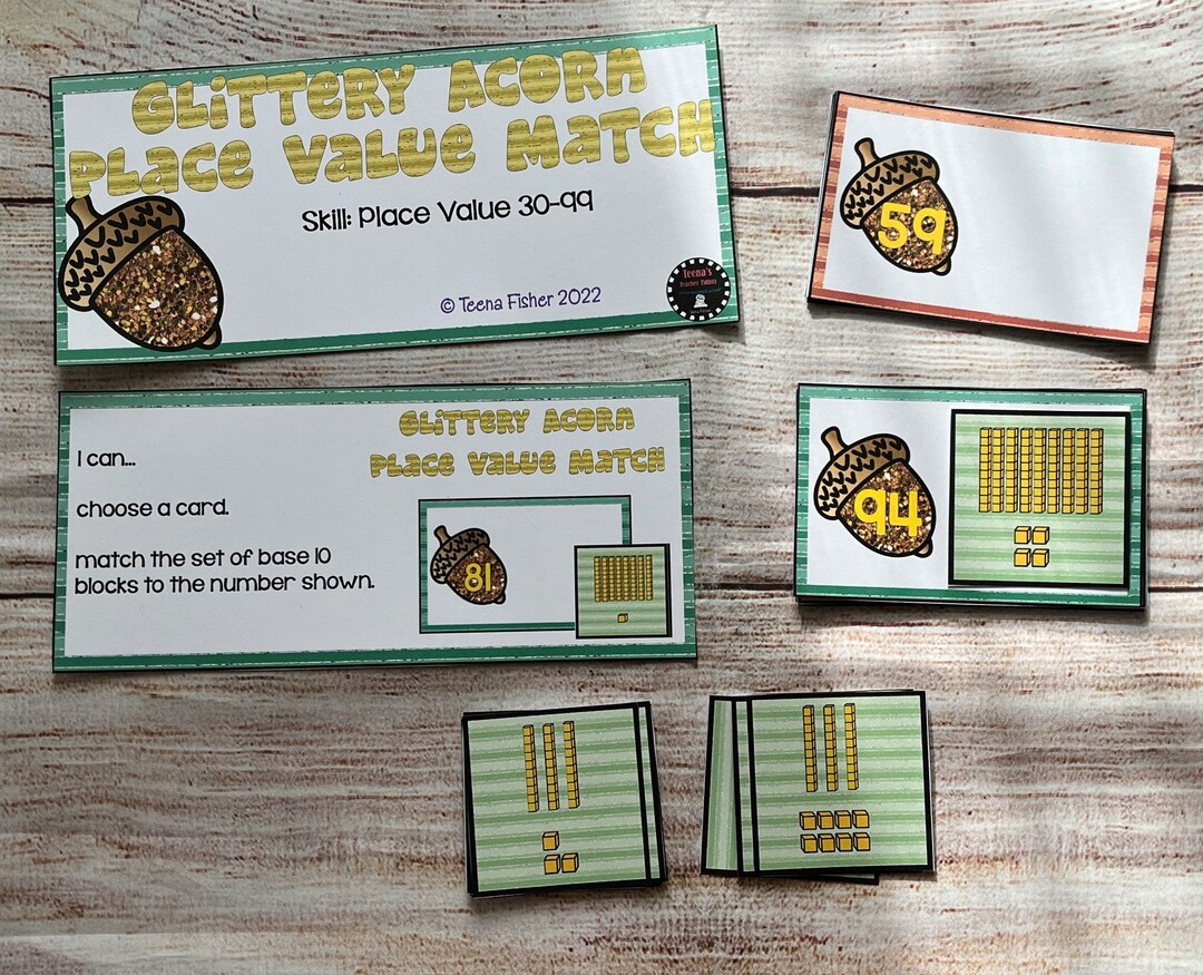Glittery Acorn Place Value to 100 Math Kindergarten First Grade Task ...