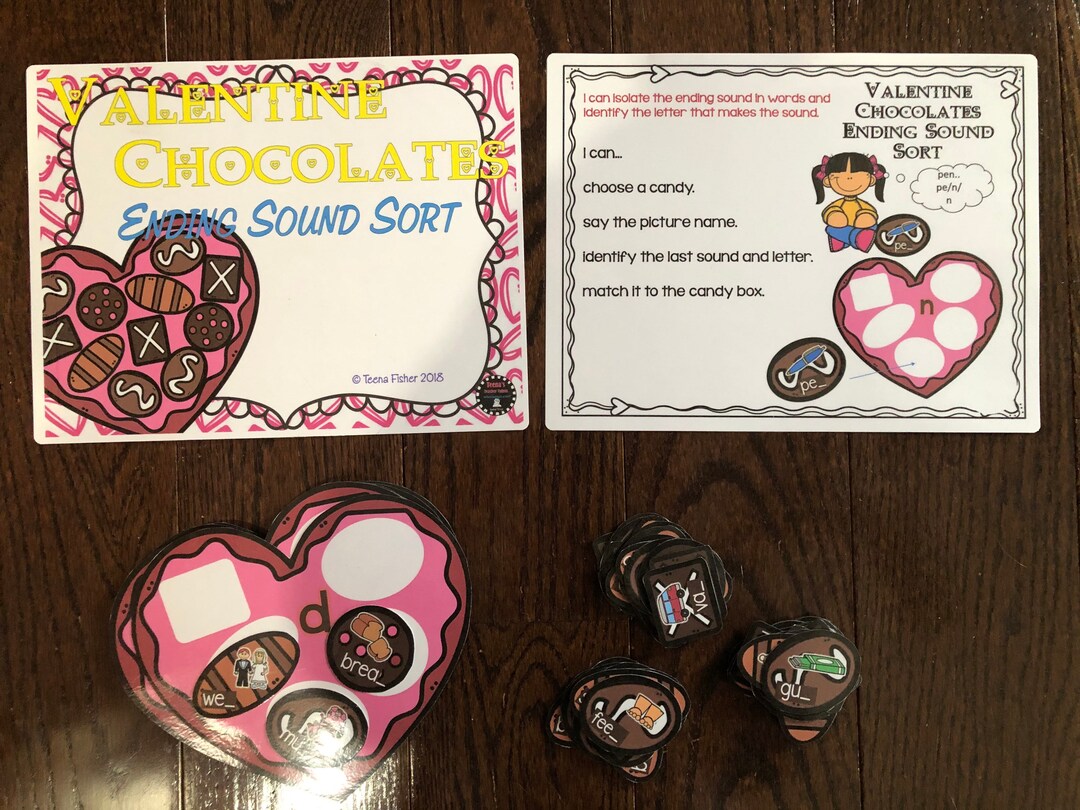Valentine Chocolate Ending Sounds Picture Sort Literacy Phonics ...