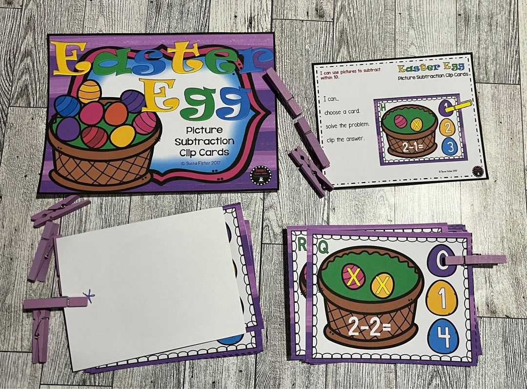 Easter Egg Picture Subtraction From 10 Clip Cards Kindergarten First ...