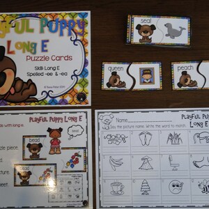 Playful Puppy Long Vowel E Team Ee - Ea Word Puzzle Cards Teacher Made ...