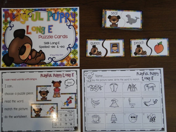 Playful Puppy Long Vowel E Team Ee Ea Word Puzzle Cards | Etsy