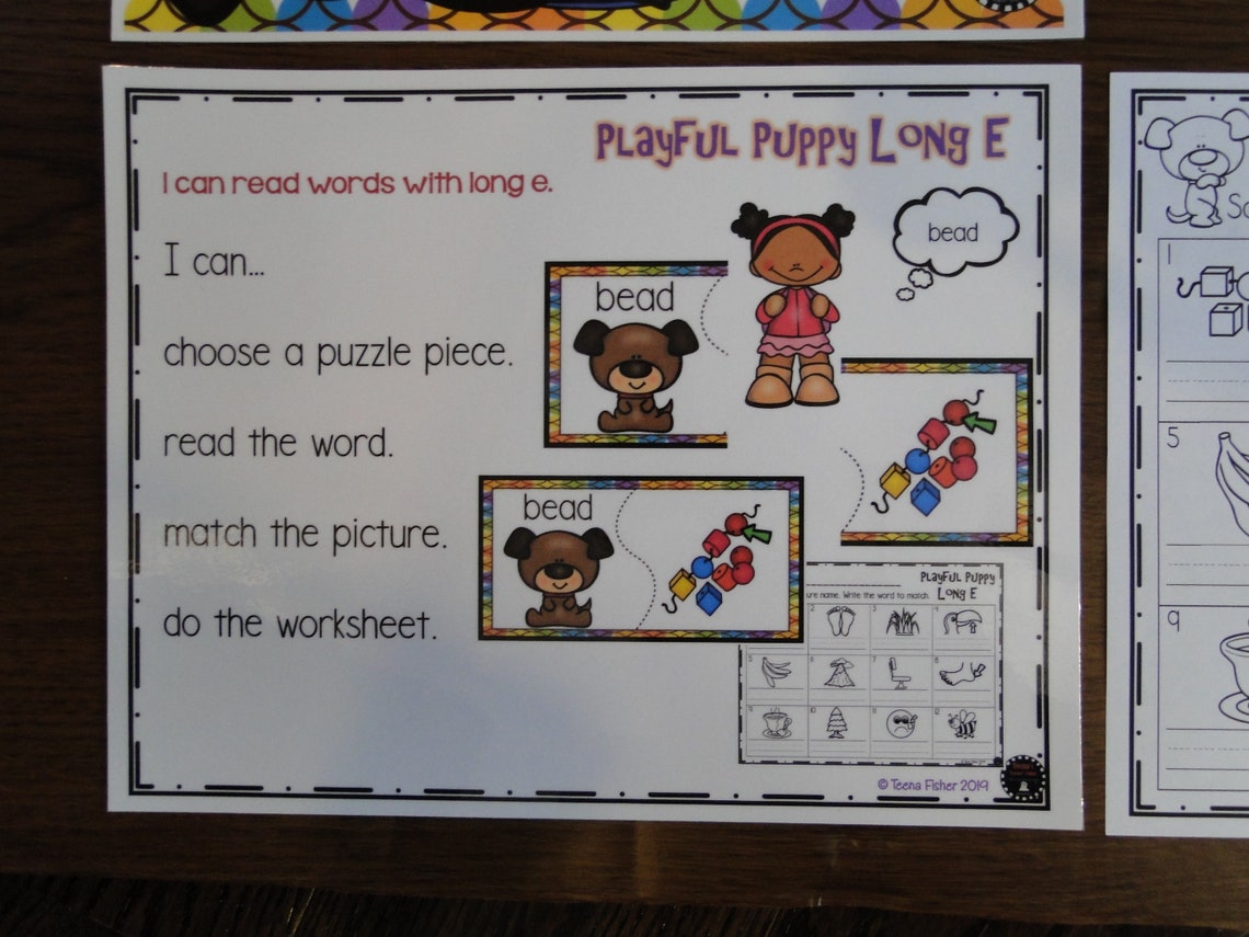 Playful Puppy Long Vowel E Team Ee - Ea Word Puzzle Cards Teacher Made ...