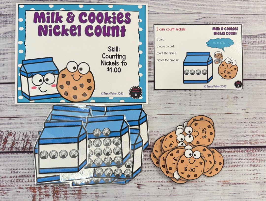 Milk & Cookies Counting Nickels Money First Grade Kindergarten Math ...