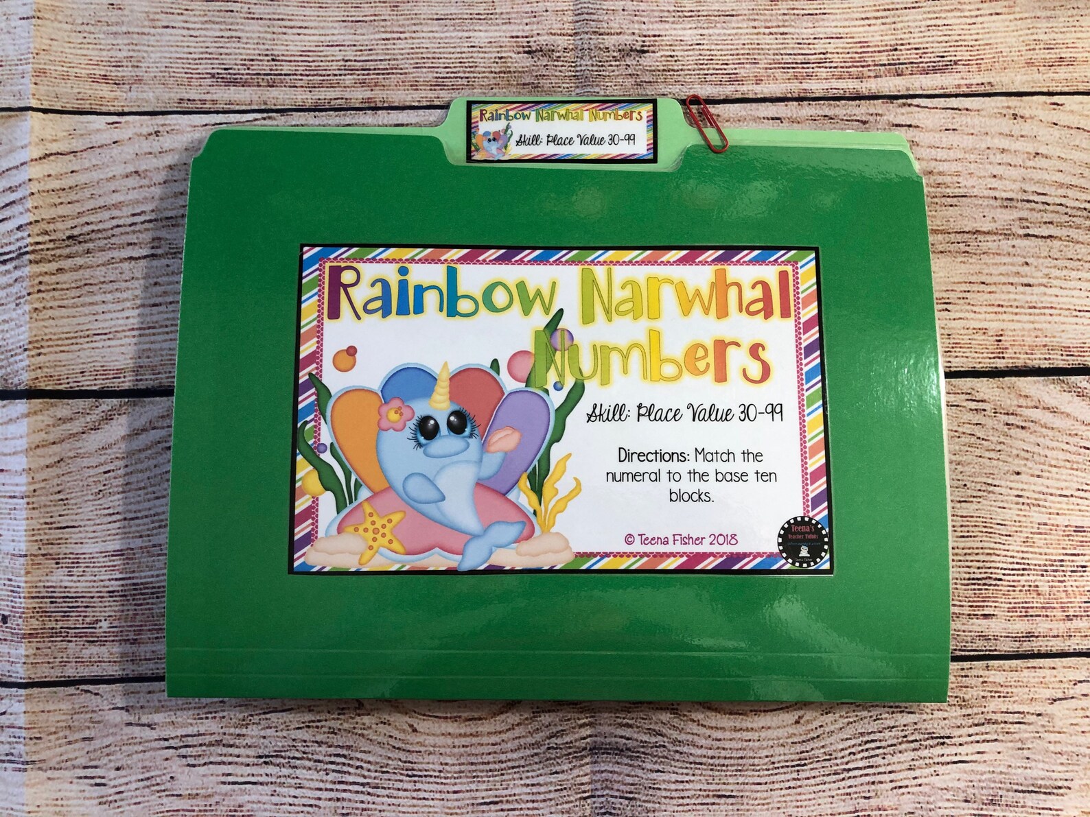 Rainbow Narwhal Teacher Made Place Value Math File Folder Game Centers ...