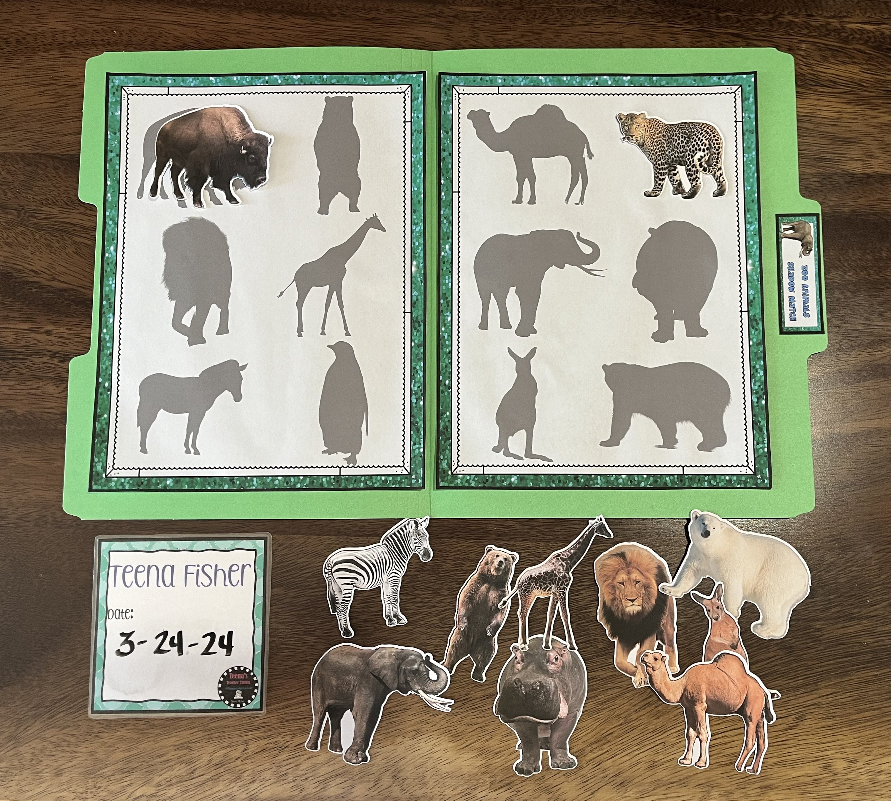 Zoo Animals Shadow Match File Folder Game Pre-k Visual Discrimination ...