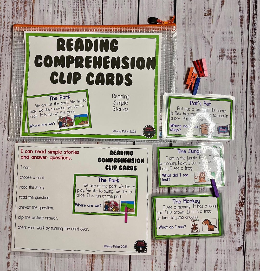 Reading Comprehension Clip Cards: Literacy Center Game - Etsy