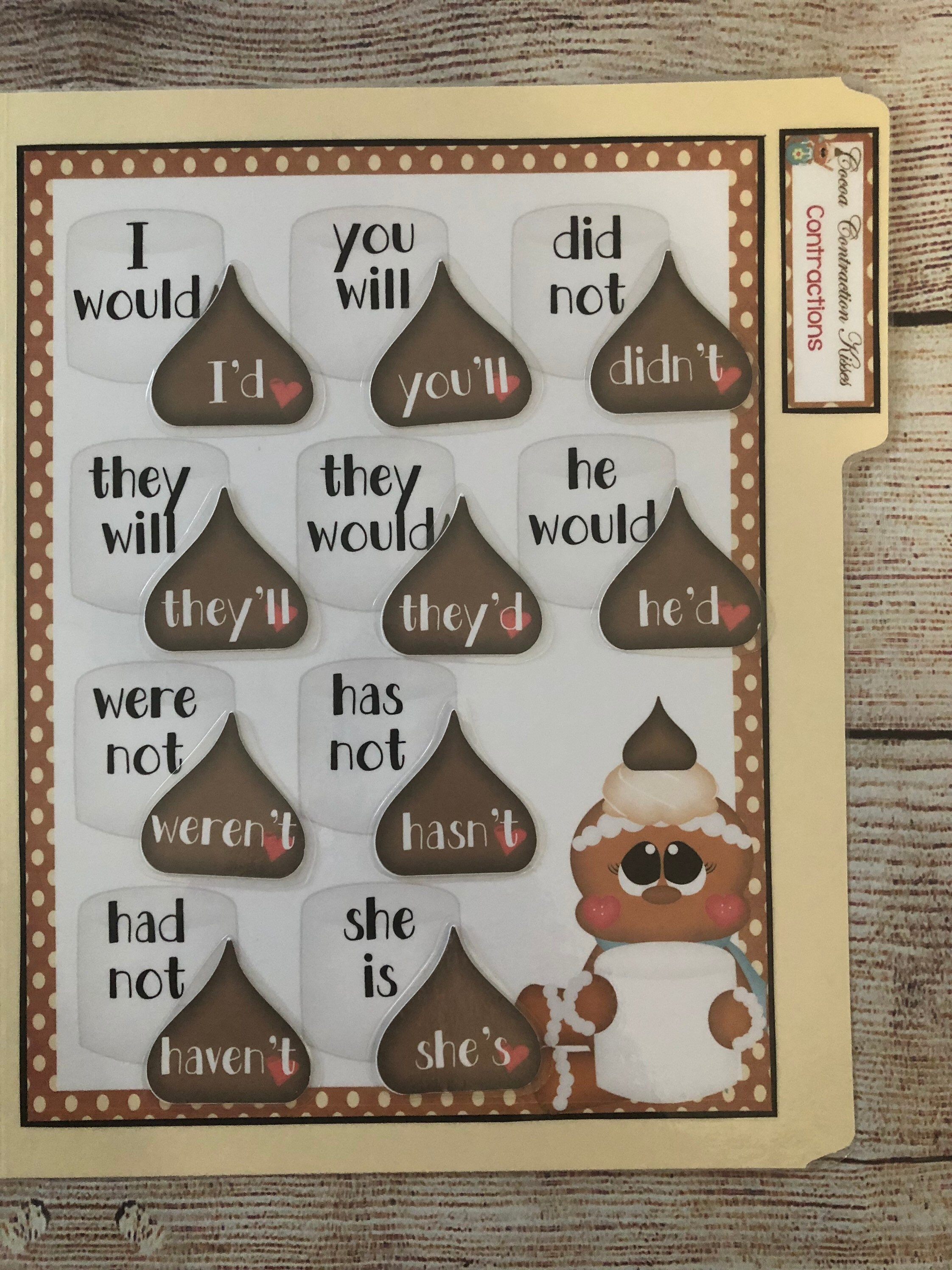 Cocoa Kisses Contractions Grammar Language Arts File Folder Game First ...