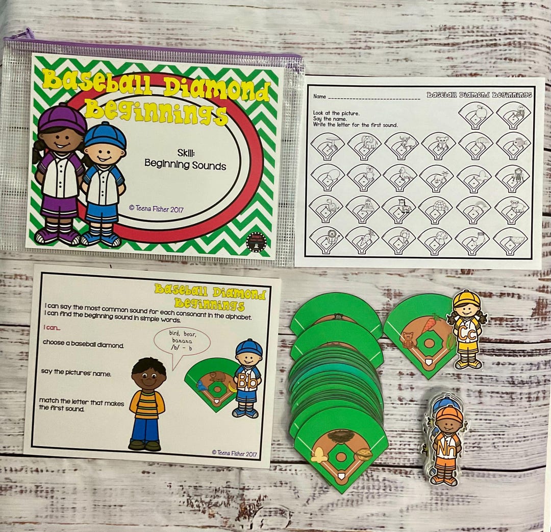 Baseball Beginning Sounds Literacy Phonics File Folder Game Center ...