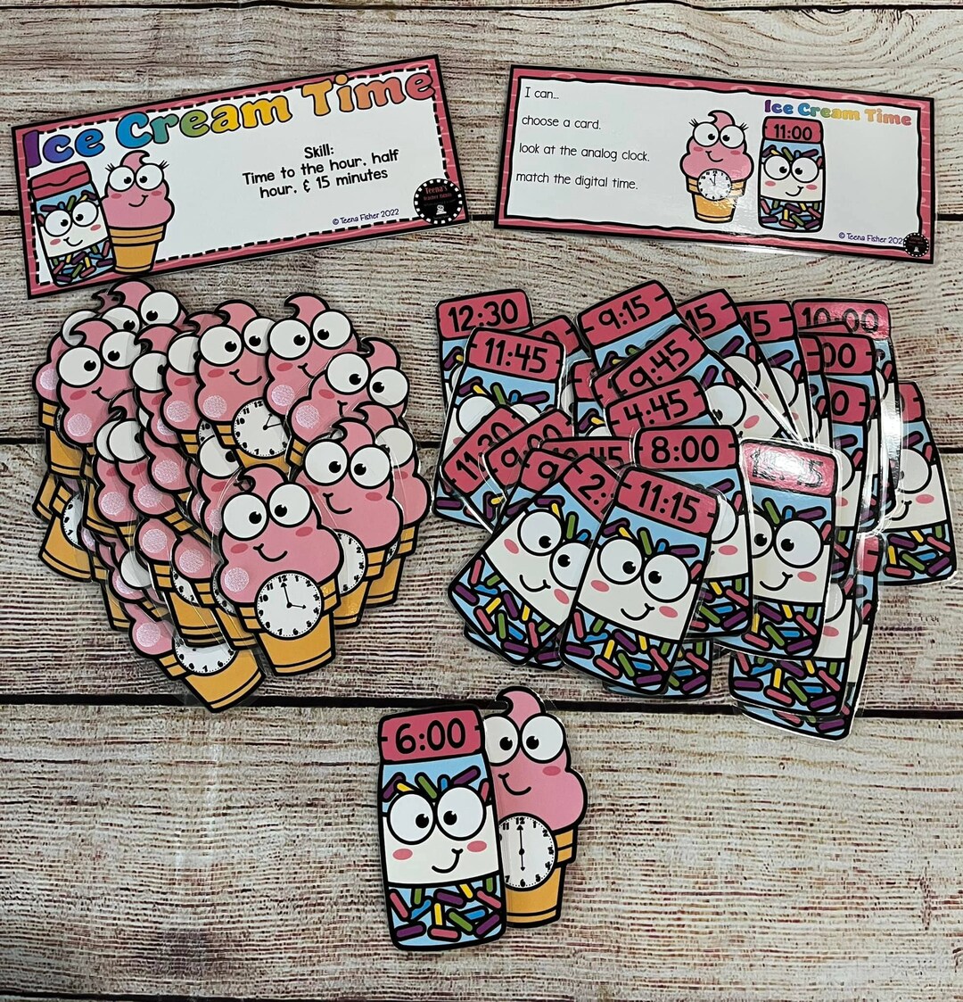 Ice Cream Time Telling Time Hour Half and 15 Minutes First Grade ...