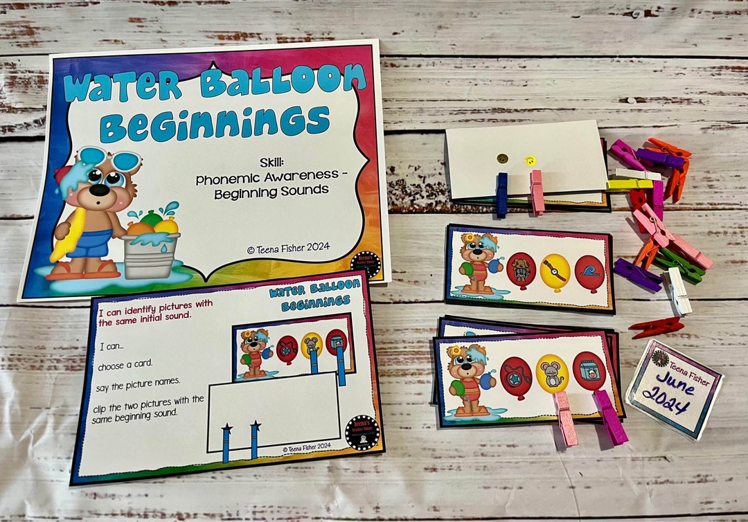 Water Balloon Beginning Sounds Clip Cards Fine Motor Busy Bag, Quiet ...