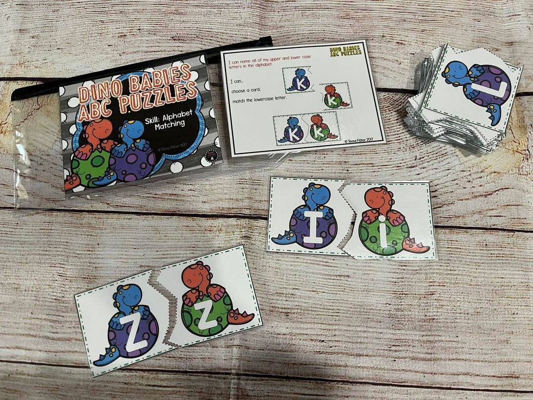 Dino Babies Alphabet Puzzle Cards Uppercase Lowercase Cards Preschool ...
