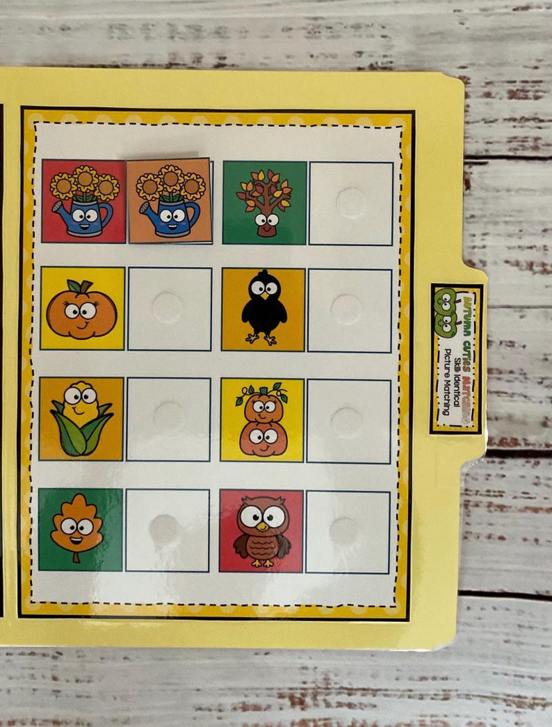 Autumn Cuties Identical Picture File Folder Game Kindergarten Preschool ...
