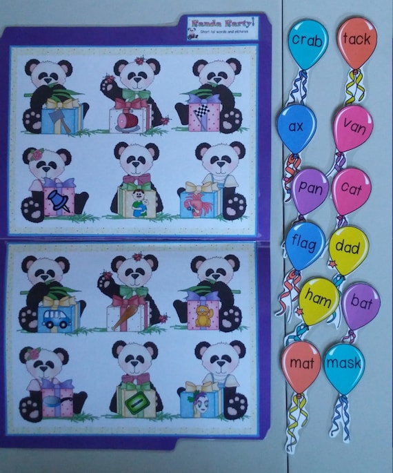Panda Party Short A File Folder Game Literacy Center - Etsy