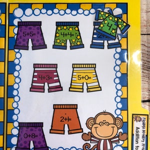Pajama Monkey Addition to 10 Math File Folder Game Center Teacher ...