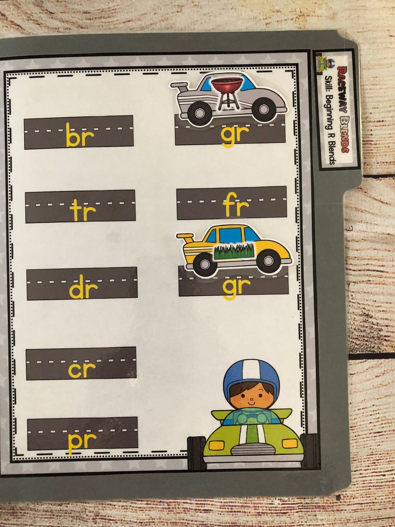 Raceway R Blends File Folder Game Literacy Center Phonics Kindergarten ...