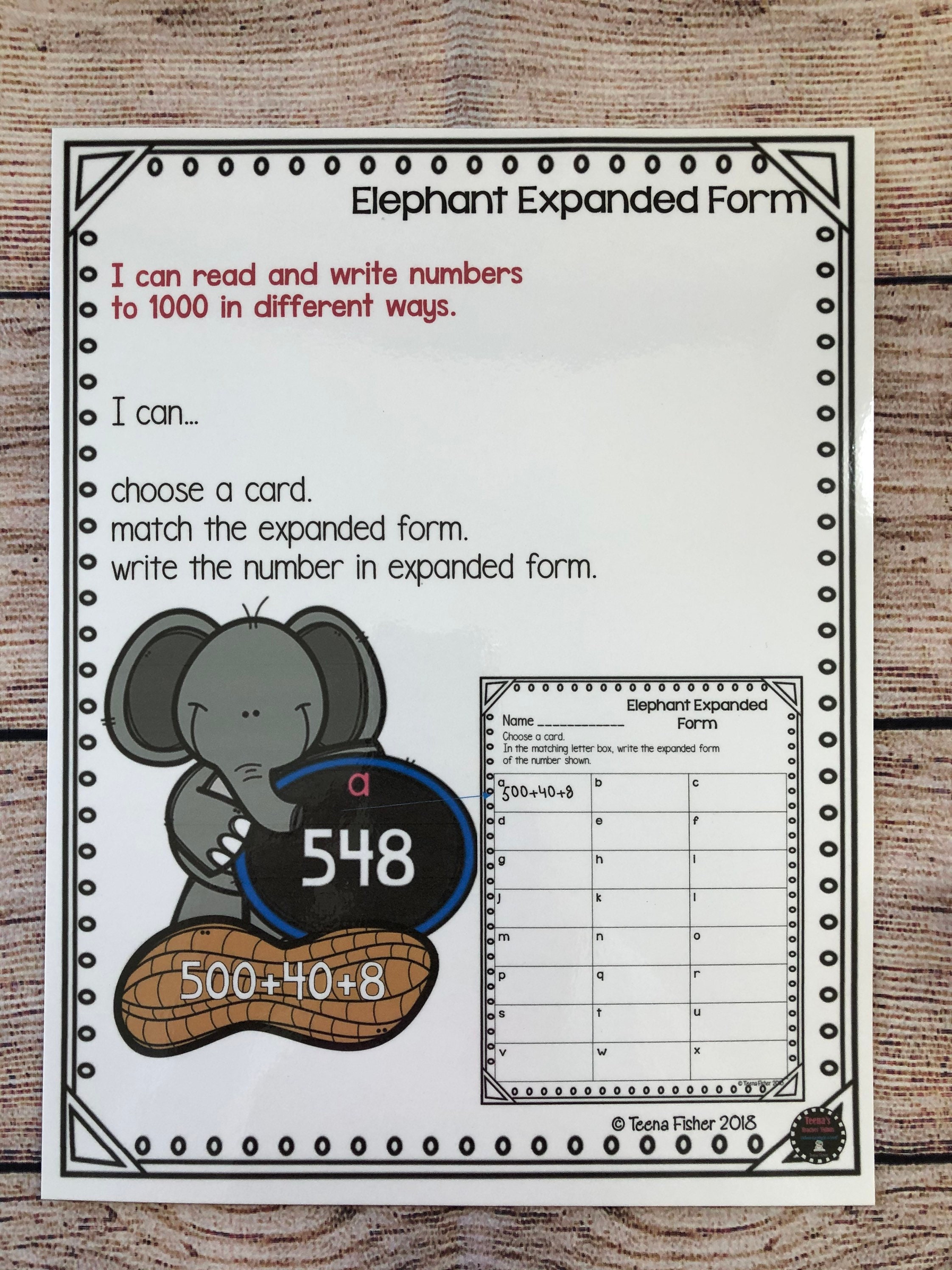 Elephant Expanded Form Math File Folder Game Center Teacher - Etsy