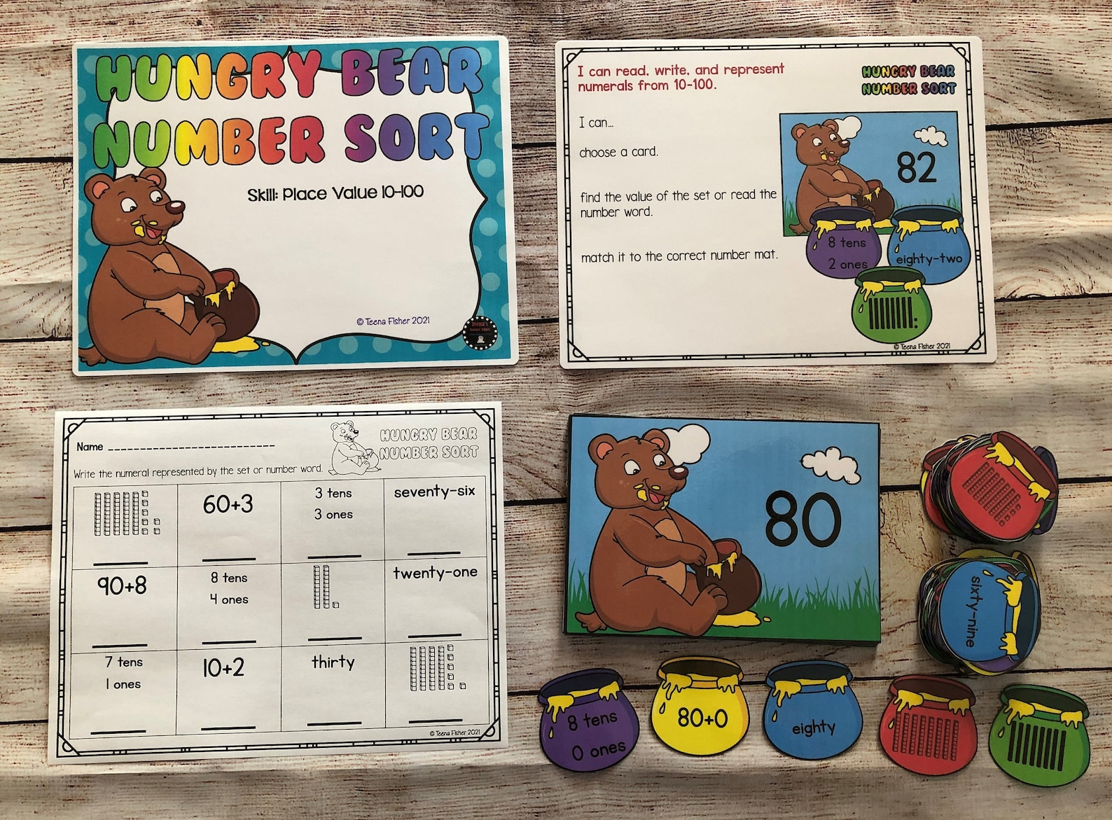 PDF VERSION Hungry Bear Number Sort 1-100 Place Value Base 10 Math ...