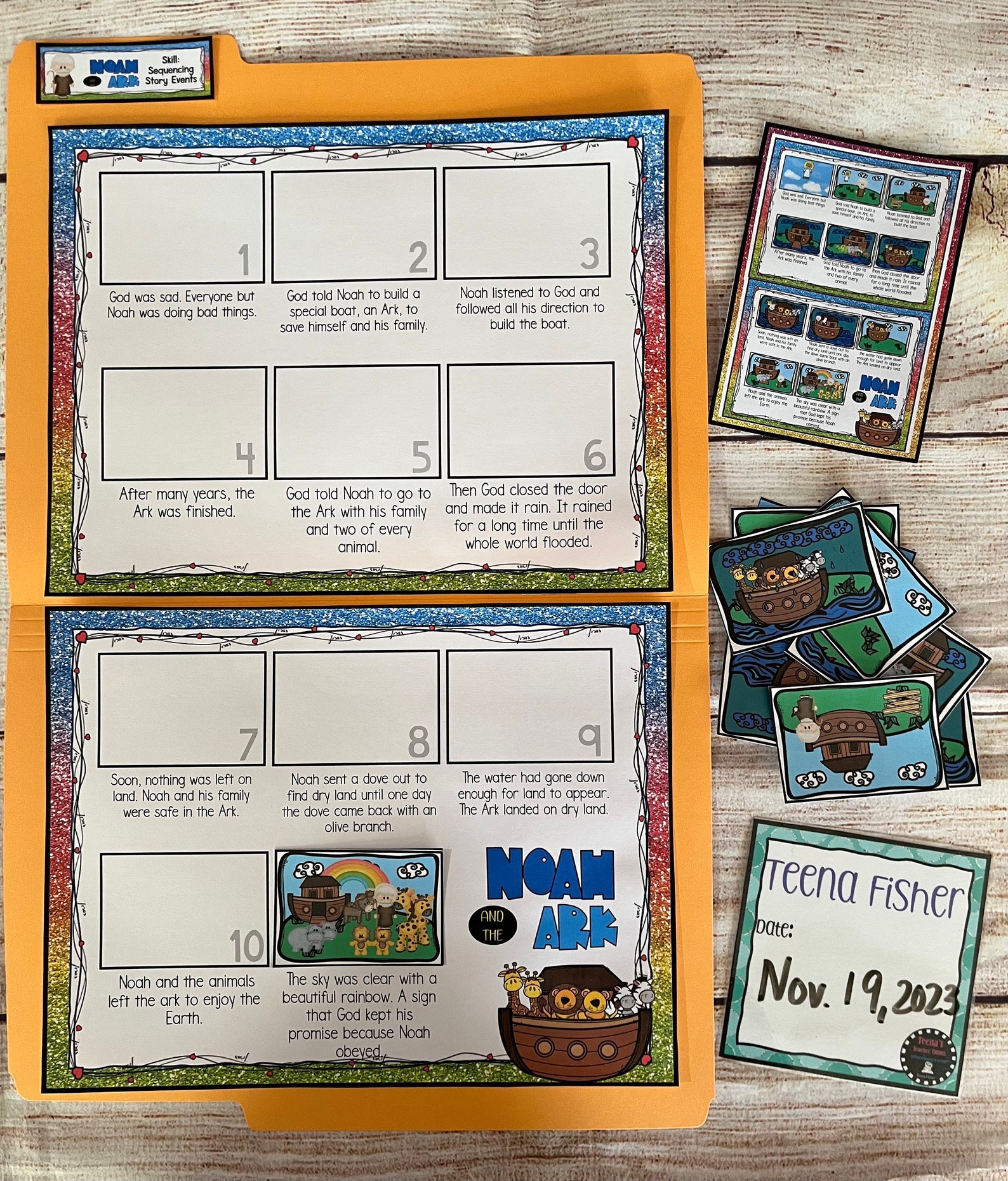 Noah's Ark Sequencing File Folder Game Center Teacher Resource Sunday ...