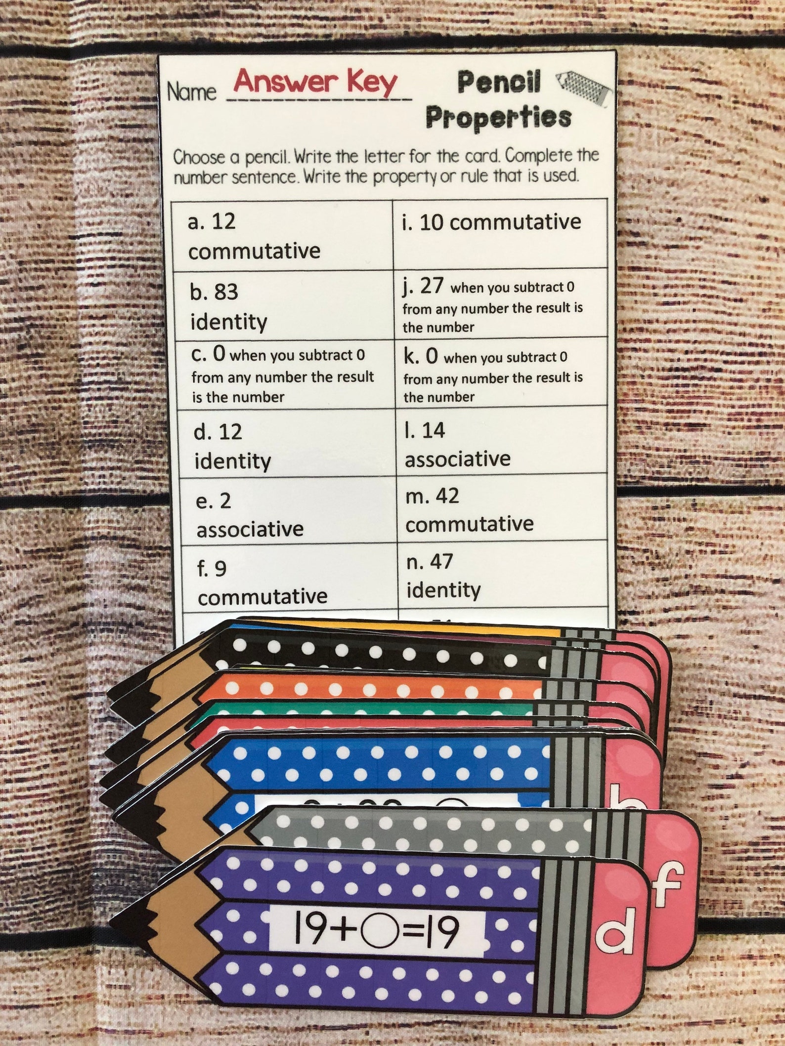 Pencil Properties Addition Subtraction Math File Folder Game Center ...