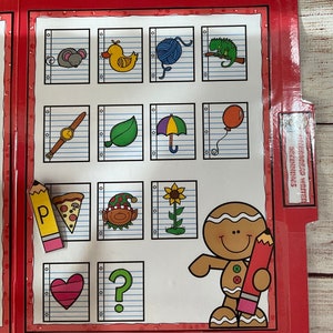 Gingerbread Writer Beginning Sounds Pictures File Folder Game Literacy ...