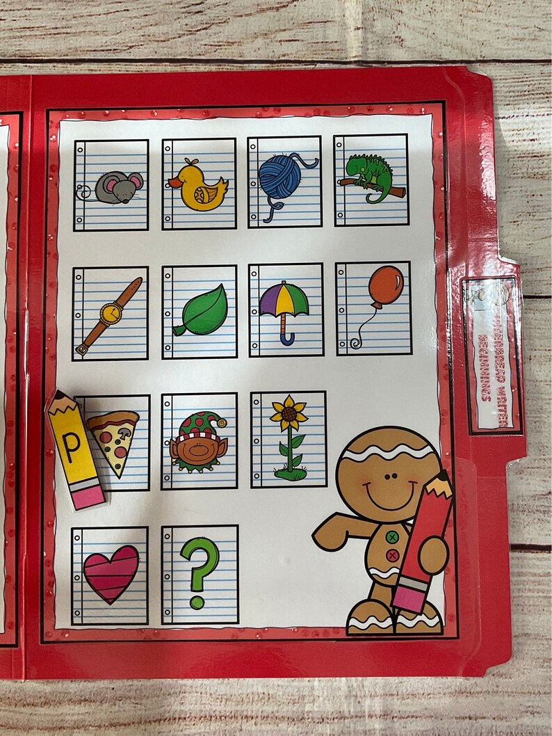 Gingerbread Writer Beginning Sounds Pictures File Folder Game Literacy ...