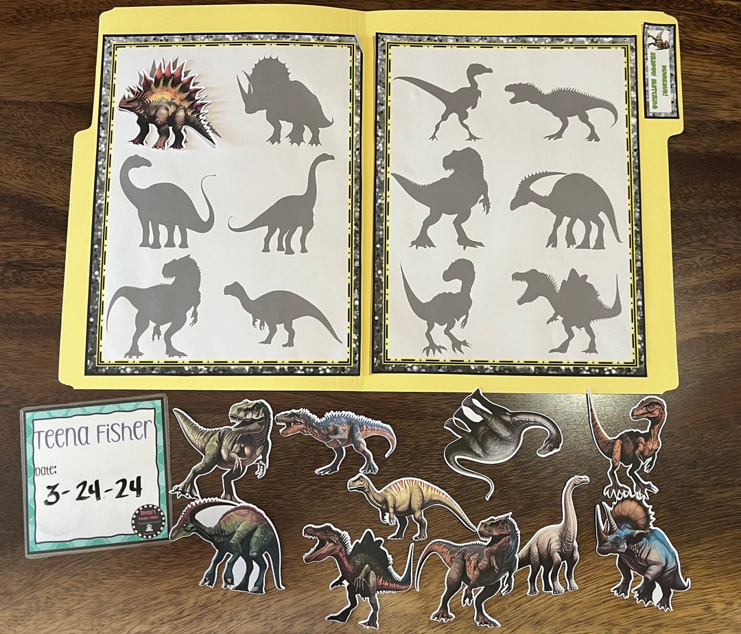 PDF Version Realistic Dinosaur Shadow Match File Folder Game Pre-k ...