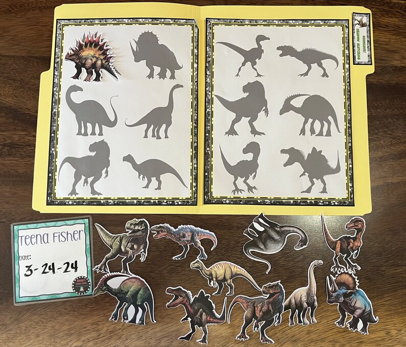 PDF Version Realistic Dinosaur Shadow Match File Folder Game Pre-k ...