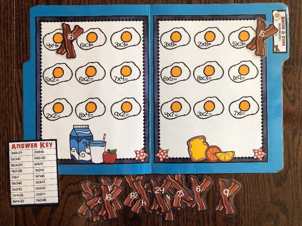 Bacon & Eggs Math File Folder Game Center Teacher Resource Mixed ...