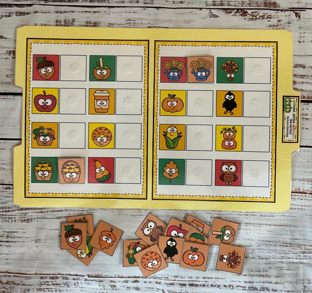Autumn Cuties Identical Picture File Folder Game Kindergarten Preschool ...