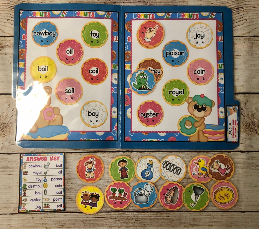 Donut Diphthongs “oi & Oy” Literacy Phonics File Folder Game Center ...