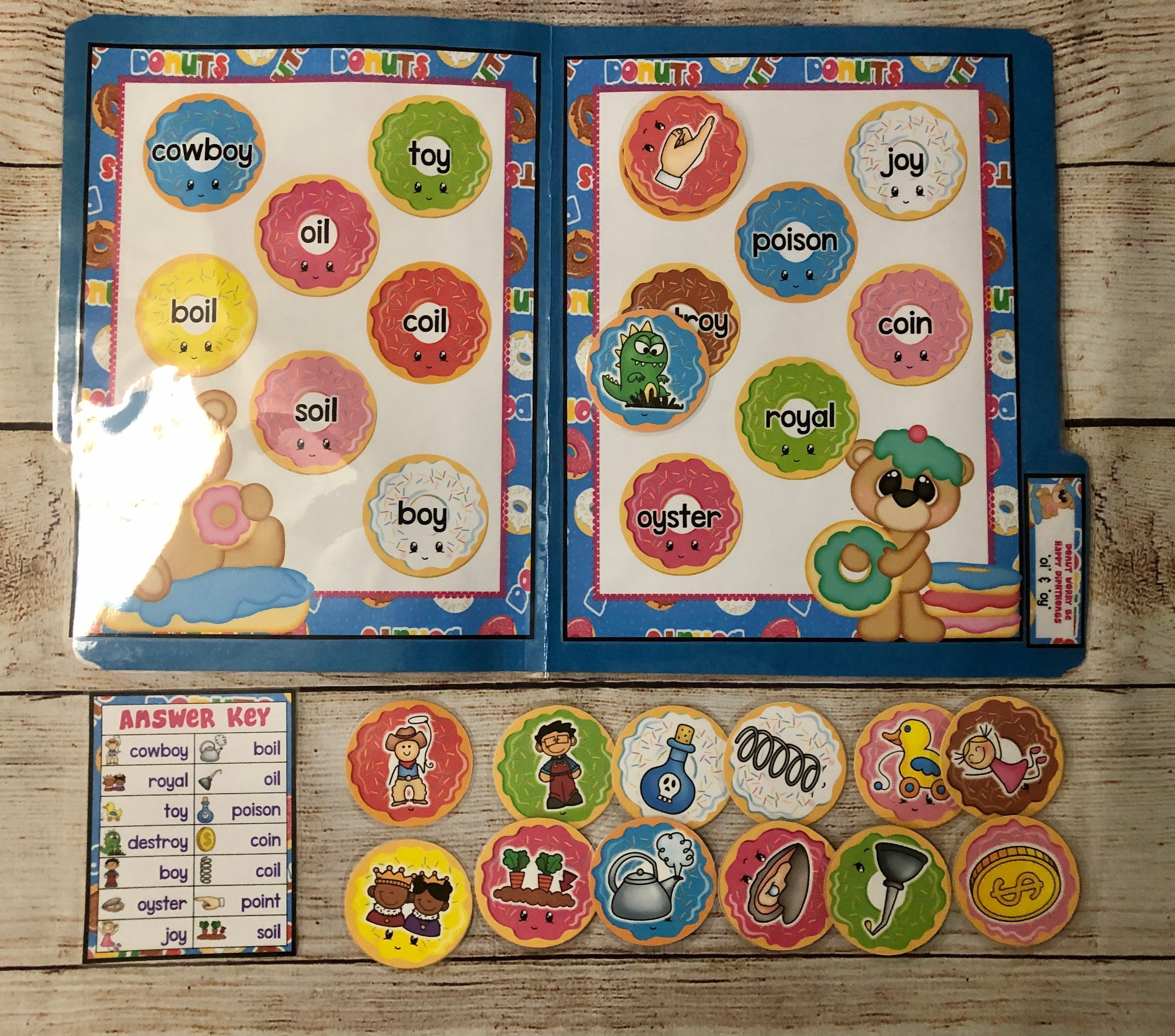 Donut Diphthongs oi & Oy Literacy Phonics File Folder Game Center ...