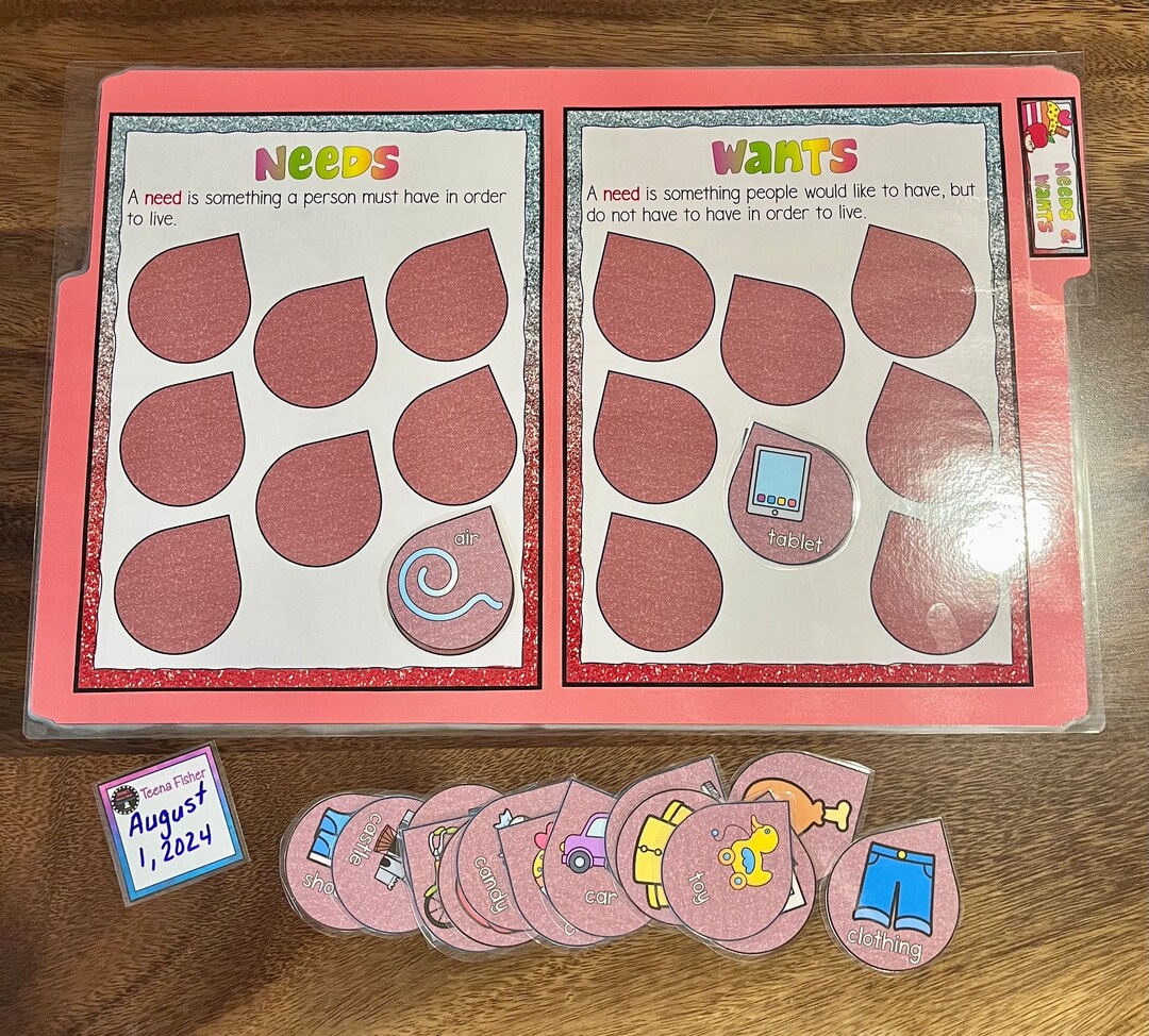 Needs and Wants Economics Social Studies File Folder Game Task Activity ...
