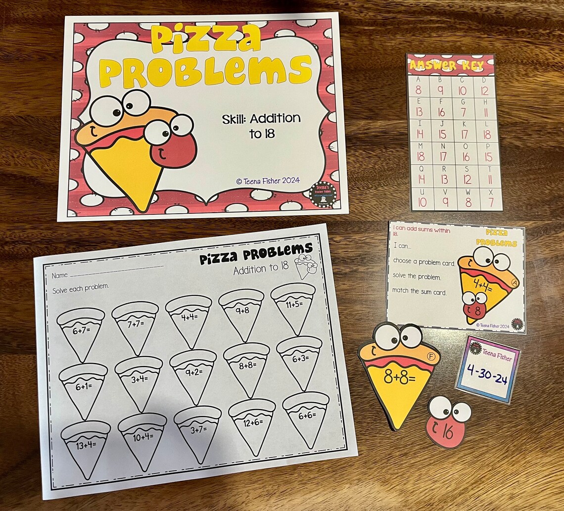 Pizza Problems Addition to 18 Task Box First Second Grade Teacher Made ...