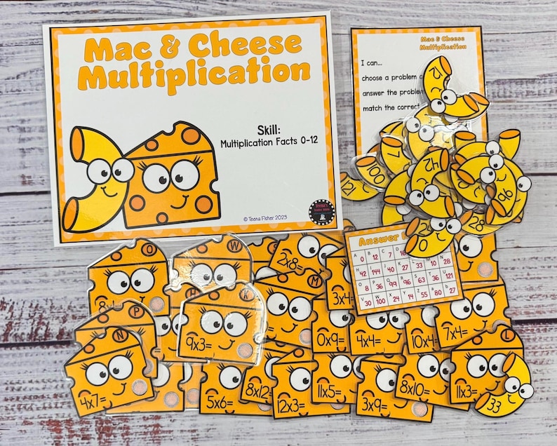 Mac and Cheese Multiplication Mixed Facts 0-12 Task Box File Folder ...