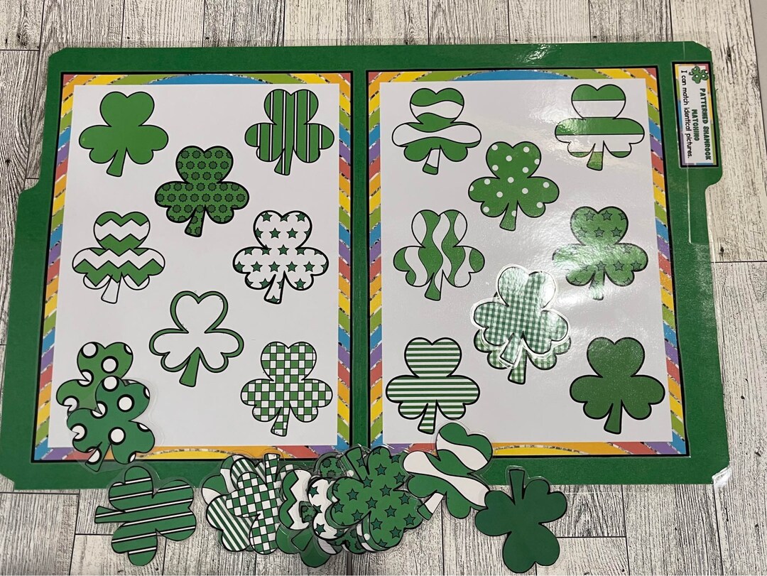 Patterned Shamrock Matching File Folder Game Kindergarten Preschool ...