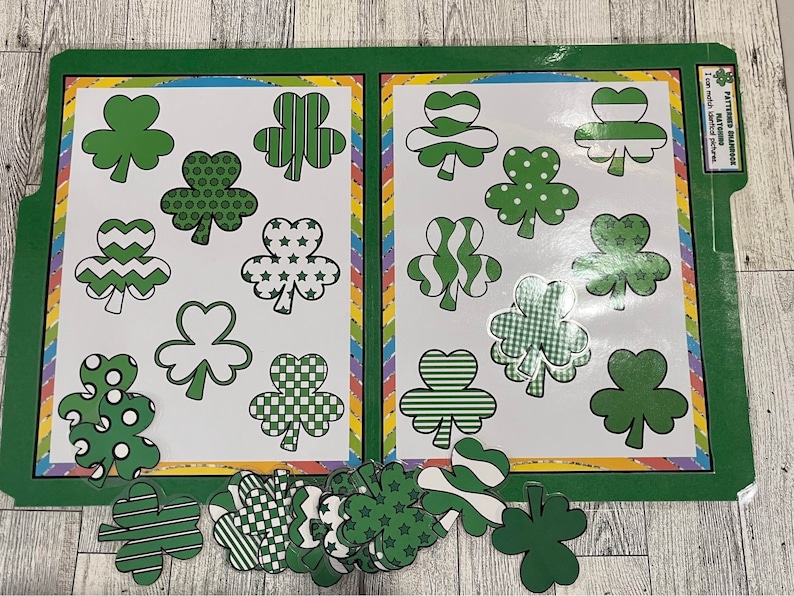 Patterned Shamrock Matching File Folder Game Kindergarten Preschool ...