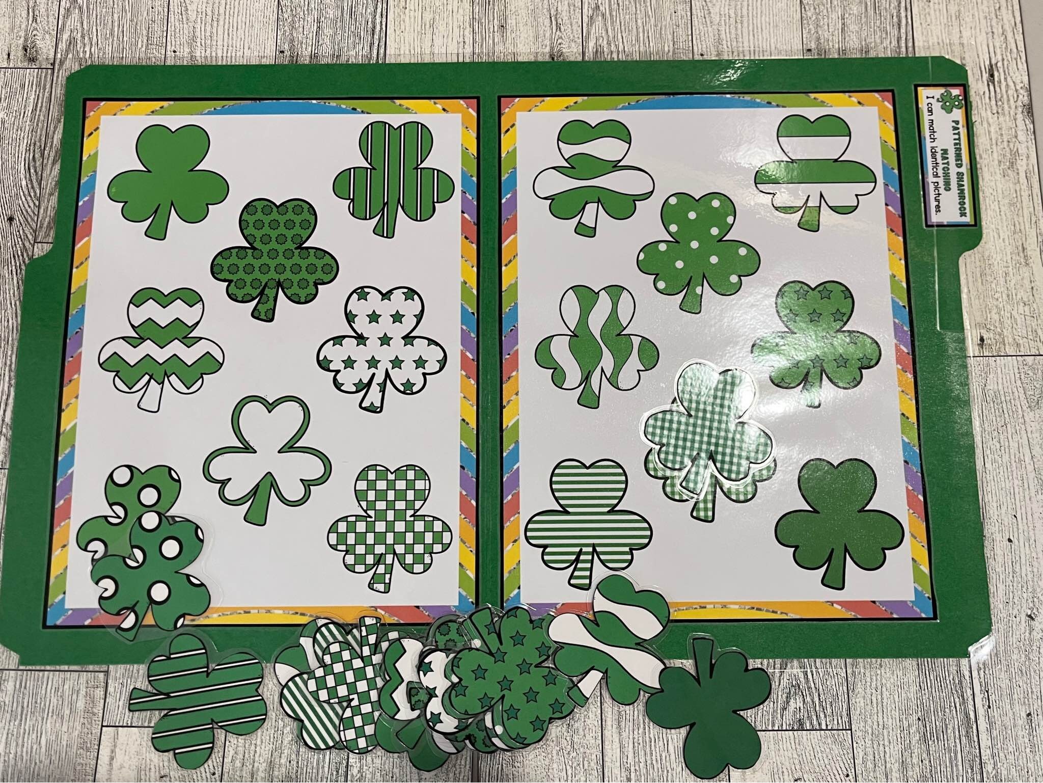 Patterned Shamrock Matching File Folder Game Kindergarten Preschool Visual Discrimination Ready ...