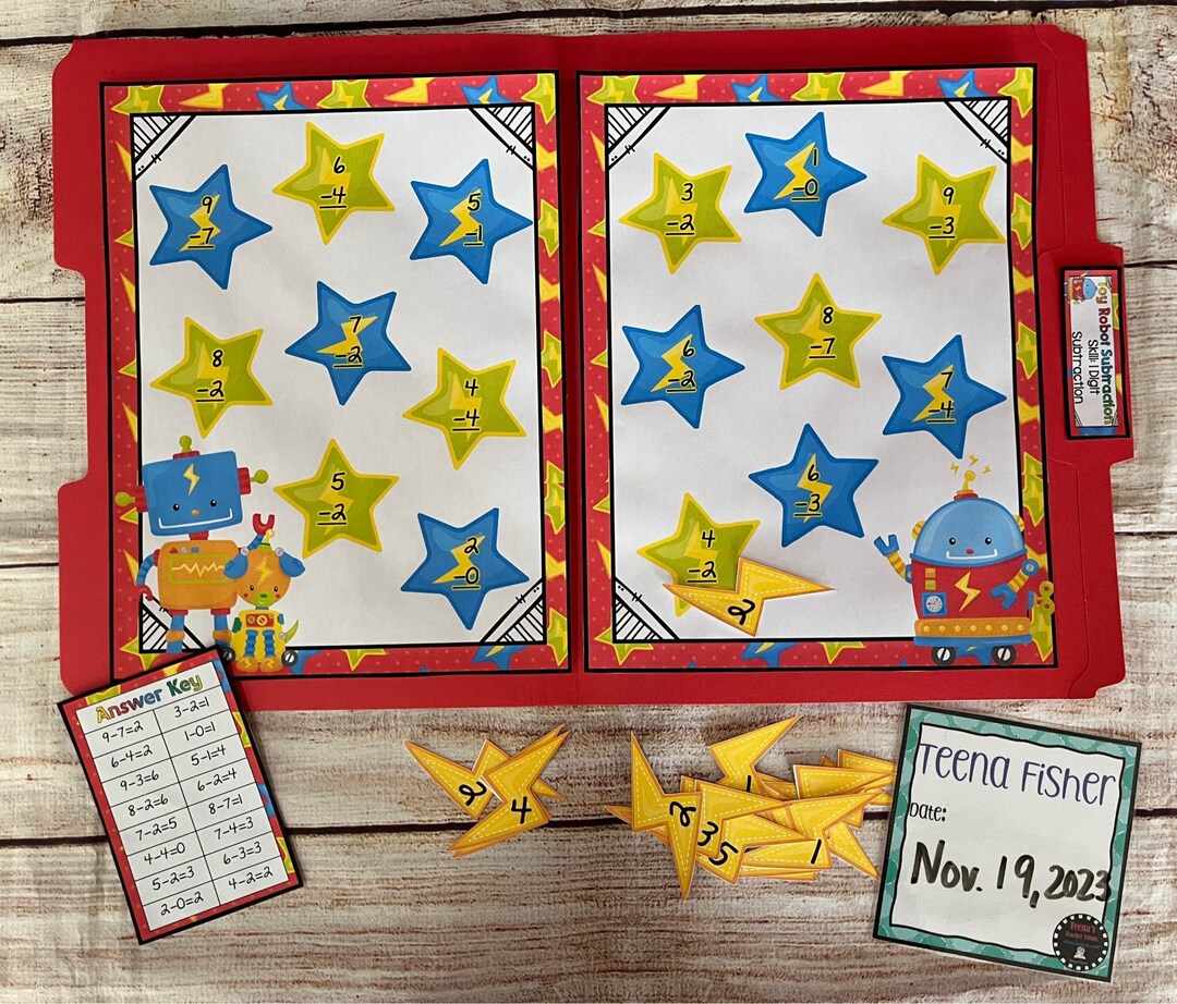 Toy Robot Single Digit Subtraction Teacher Made Math File Folder Game ...