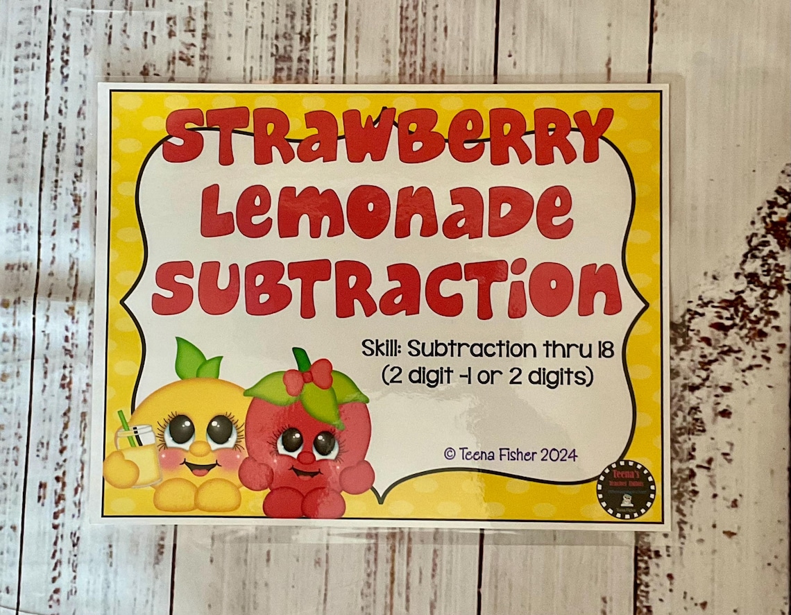 Strawberry Lemonade Subtraction Thru 18 Task Box First Second Grade ...