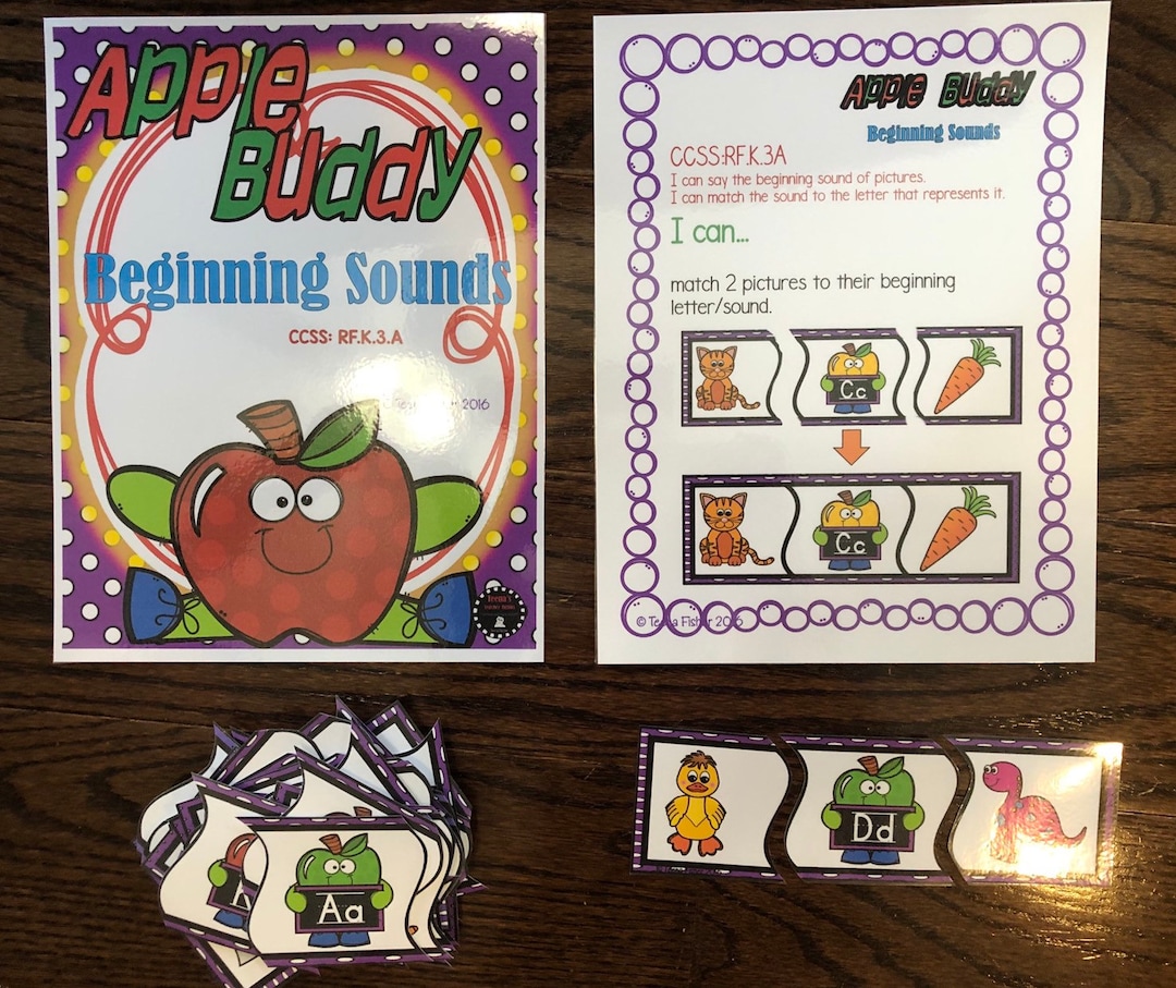 Apple Buddy Beginning Sounds Literacy Phonics Fall Puzzle Cards Teacher ...