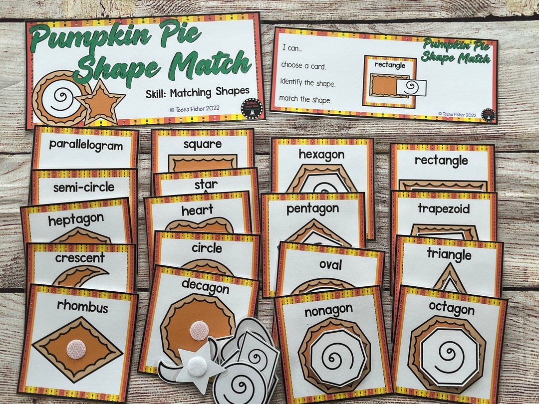 Pumpkin Pie Shapes Thanksgiving File Folder Game Toddler Preschool Task ...