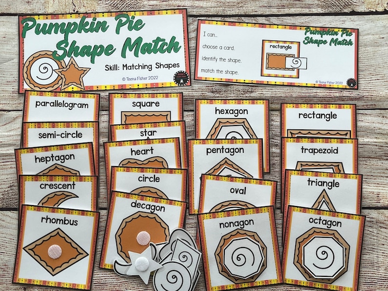 Pumpkin Pie Shapes Thanksgiving File Folder Game Toddler Preschool Task ...