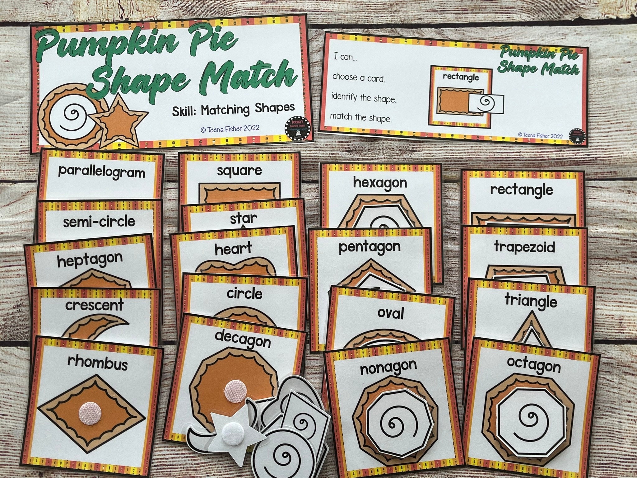 Pumpkin Pie Shapes Thanksgiving File Folder Game Toddler Preschool Task ...