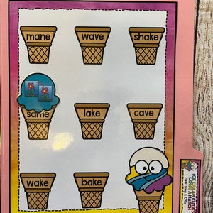 Ice Cream Cuties Long Vowel A Cvce Word Families Phonics Match Literacy ...