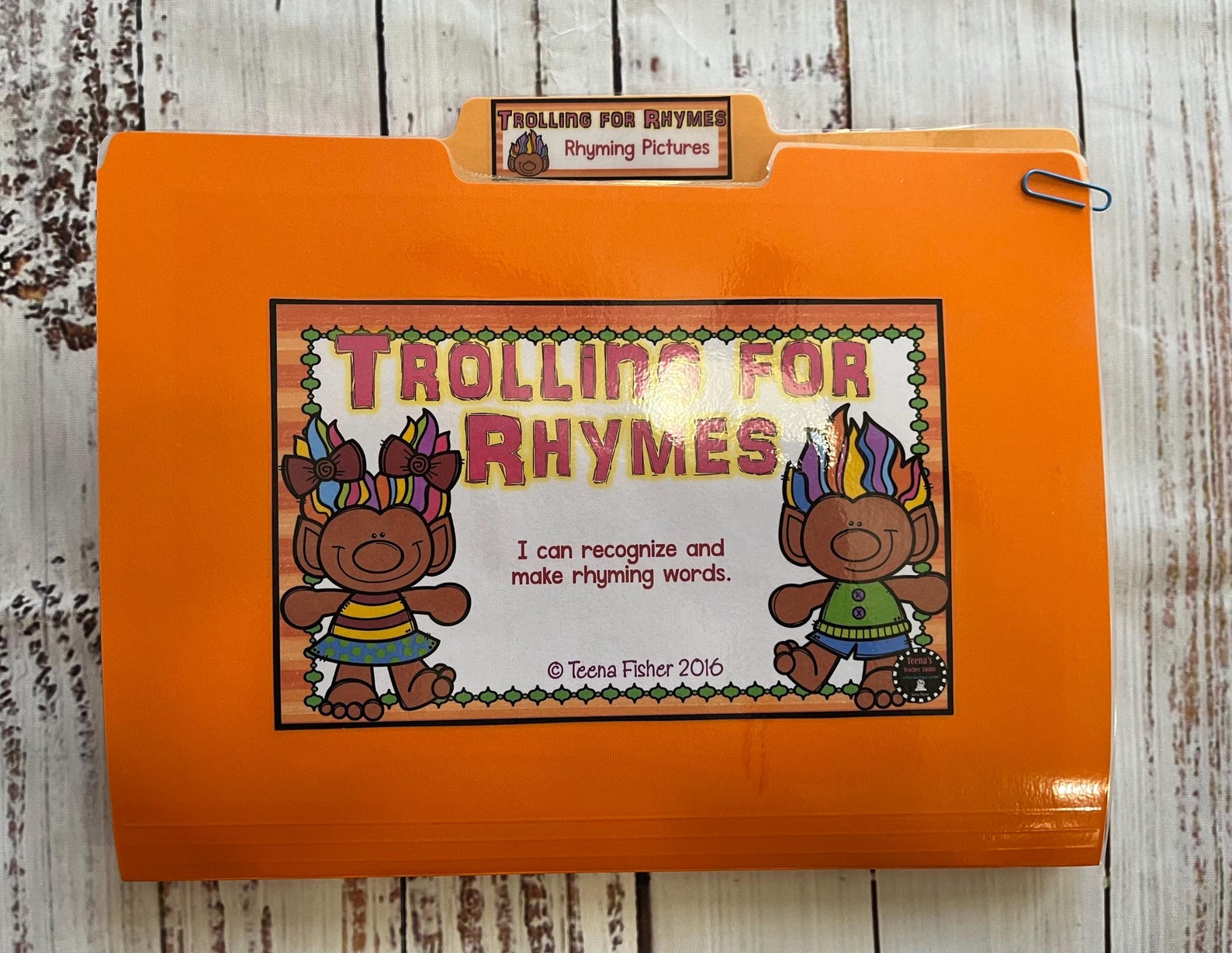 Trolling for Rhymes Phonics File Folder Game Center Teacher Resource ...