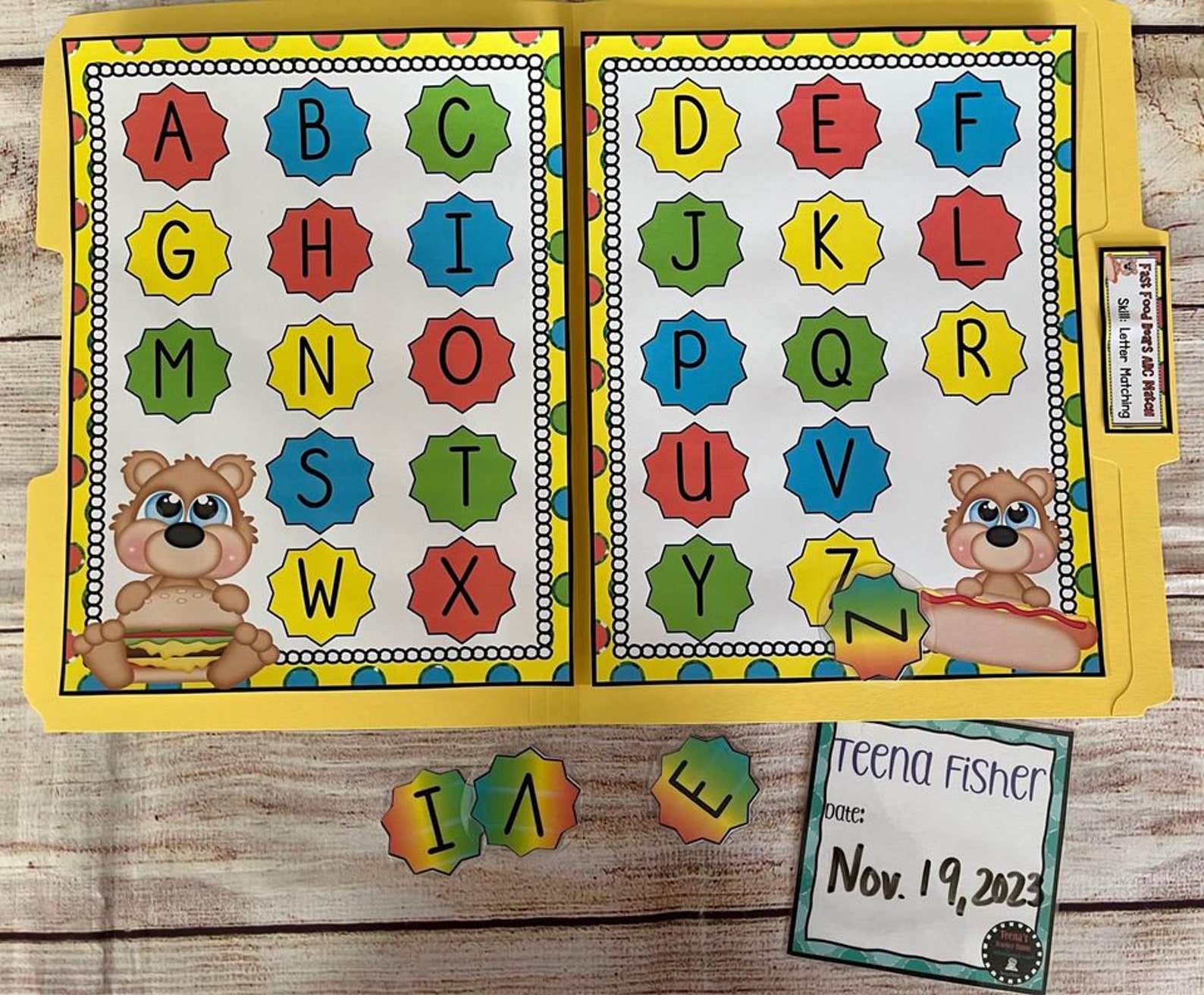 Fast Food Bears Uppercase to Uppercase ABC Matching File Folder Game ...
