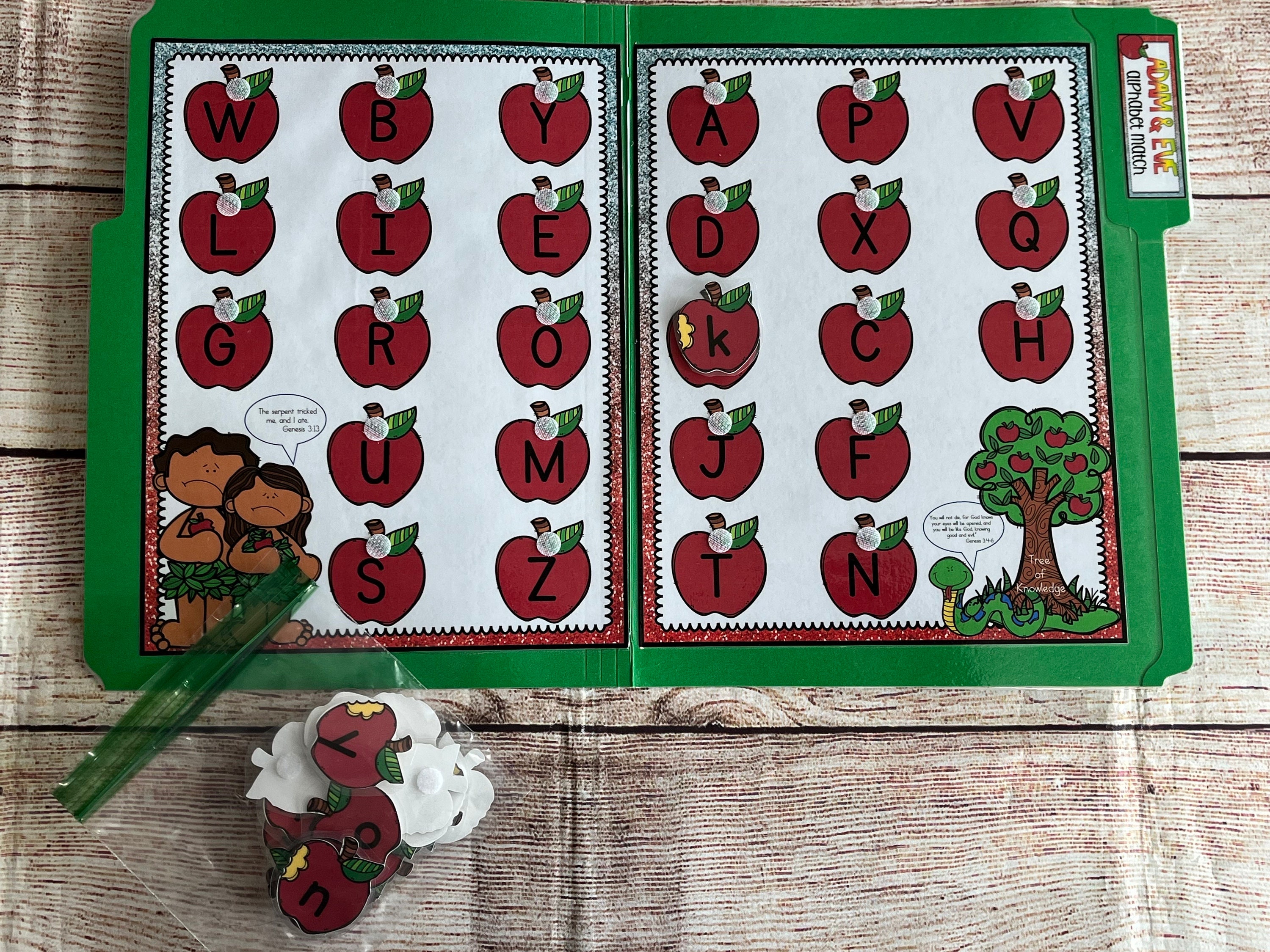 Adam and Eve the Garden of Eden Alphabet Match File Folder Game Center ...